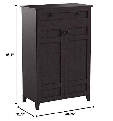 Baxton Studio Glidden Wood Modern Shoe Cabinet, Tall, Dark Brown