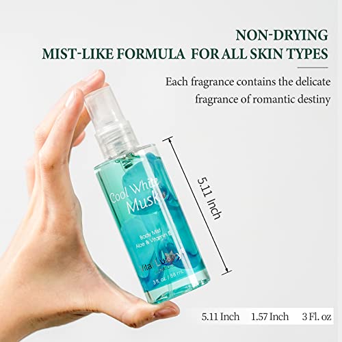 Vital Luxury Body Mist Set, Travel Size Spray Bottle, Long Lasting Perfume Gift Sets, Fragrance Mist for Men & Women, Cool White Musk, Pack Of 2, 3 Fl Oz Each