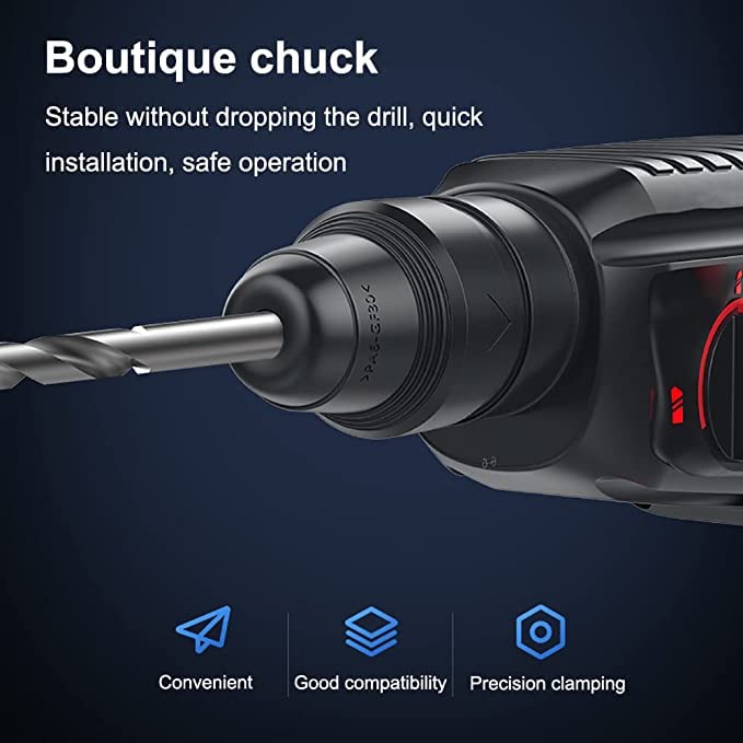 3-in-1 Electric Rotary Hammer Drill | Safety Clutch Corded Variable Speed Sds-plus Concrete/masonry Rotary Hammer Power Drill With Carrying Case | 800w Rotating Speed 12-piece