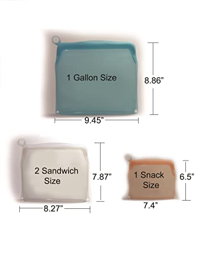 All- Purpose Reusable Silicone Ziplock Bag | Stand-Up: Small, Medium, Large | Space Saver | Travel Essentials, Make-up | Meal Prep | Storage | BPA free | Latex free| PVC free (Set of 4)