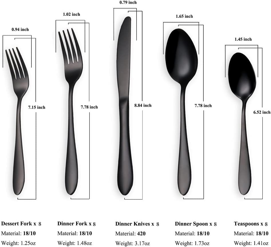 40-Pieces Black Silverware Set - Stainless Steel Flatware Cutlery Set - Mirror Polished Tableware Untensils with Dinner Knife/Forks/Spoons for 8