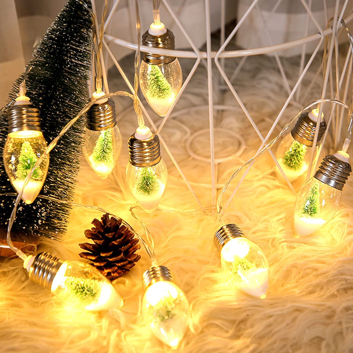 HFXXAD Christmas Tree Snow Globe String Lights, 10 LED Clear Bulbs Christmas Tree String Lights for Bedroom, Wedding, Table Decoration, Outdoor Garden Party, Home Party Decorate(6.6 FT)