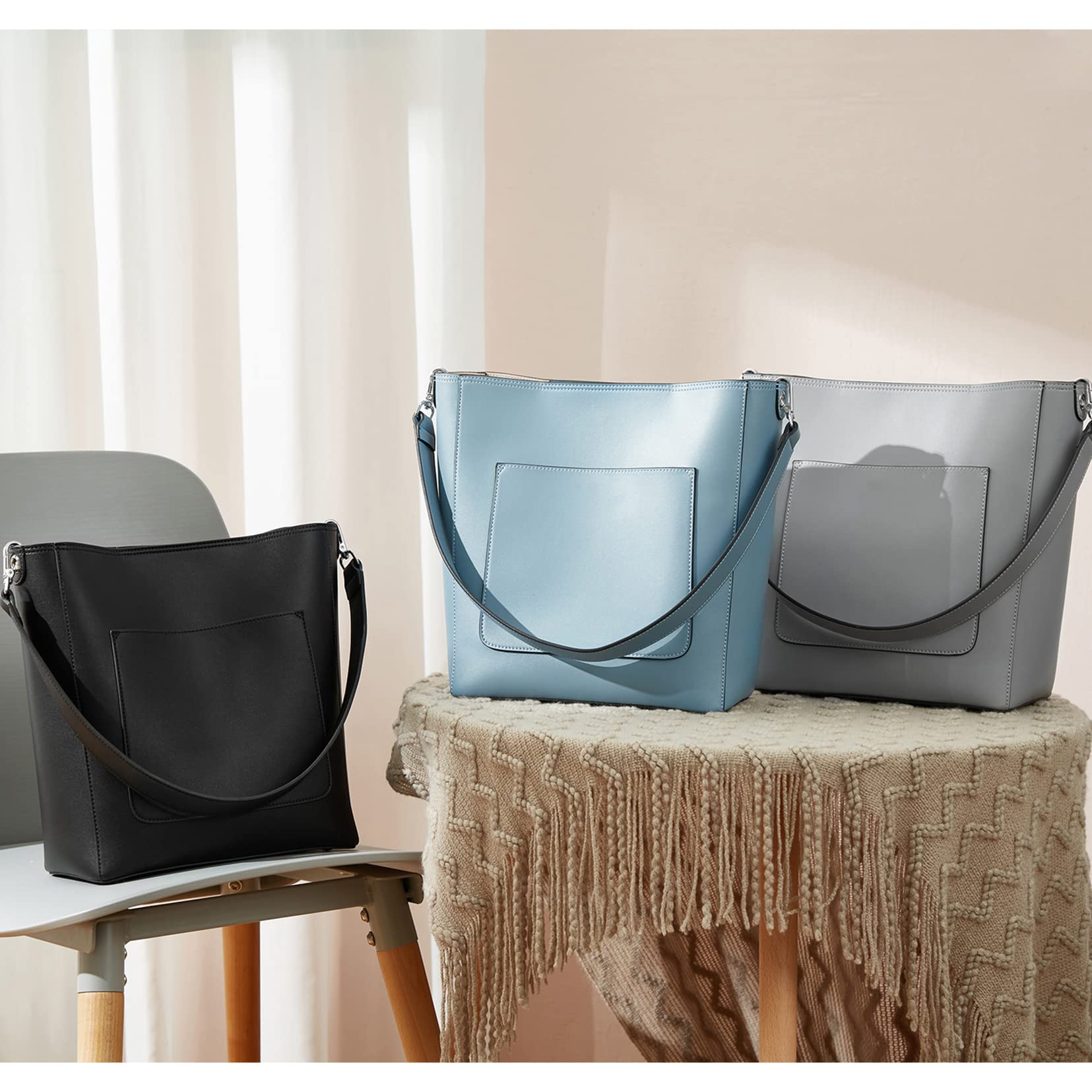 BROMEN Hobo Bags for Women Leather Handbags Designer Shoulder Bucket Crossbody Purse Blue