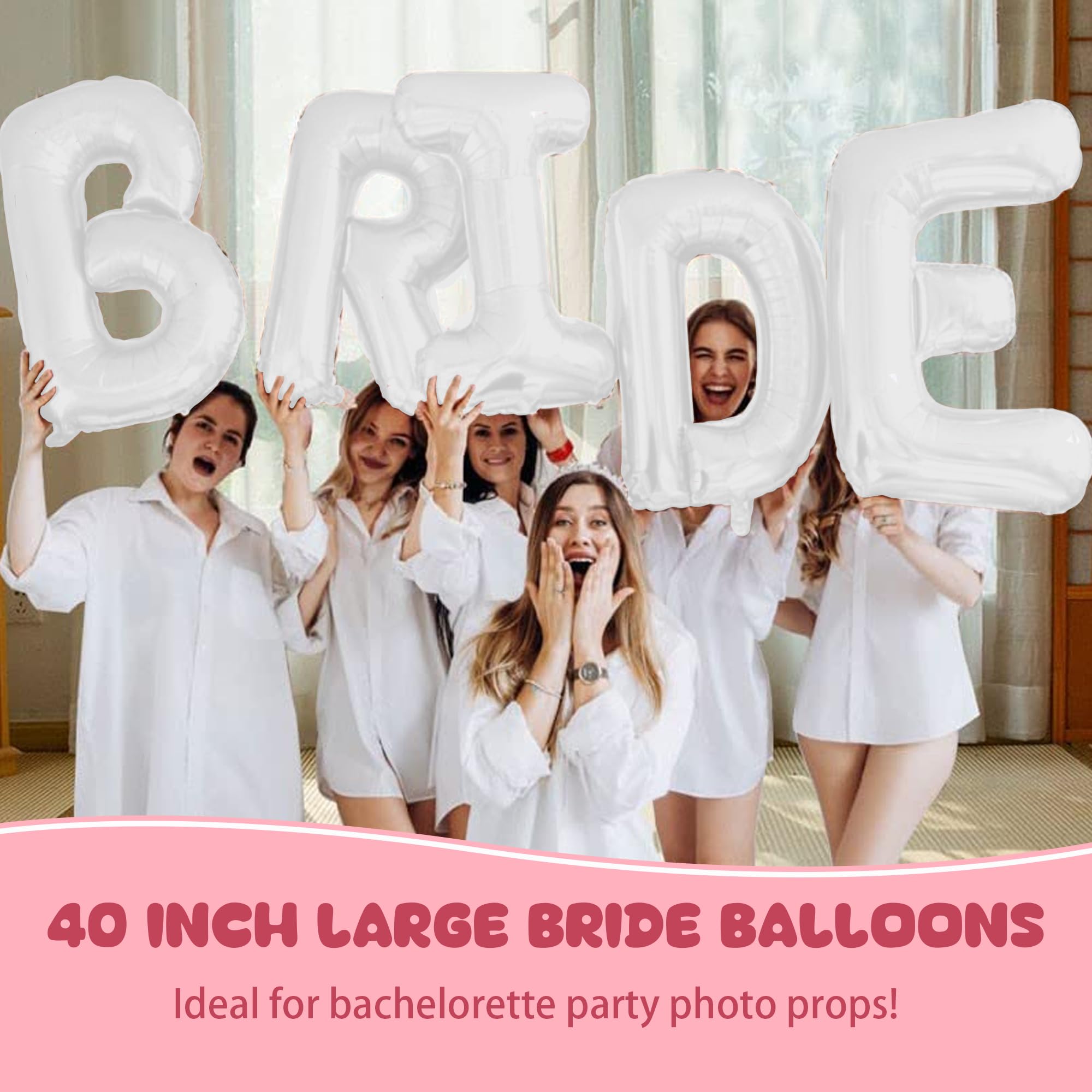 40inch Bride Balloons - Jumbo Bride to Be Balloons for Bridal Shower Bachelorette Party Decorations and Engagement Party Supplies (White)