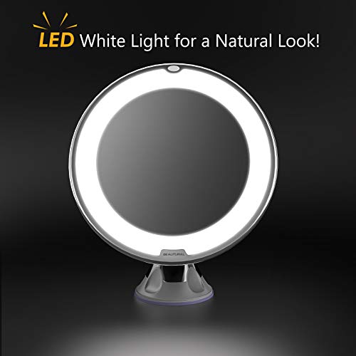 Beautural 10X Magnifying Makeup Mirror with LED Lights, Lighted Magnifying Vanity Makeup Mirror for Home Tabletop Bathroom Shower Travel, 360 Degree Rotation, Powerful Suction Cup