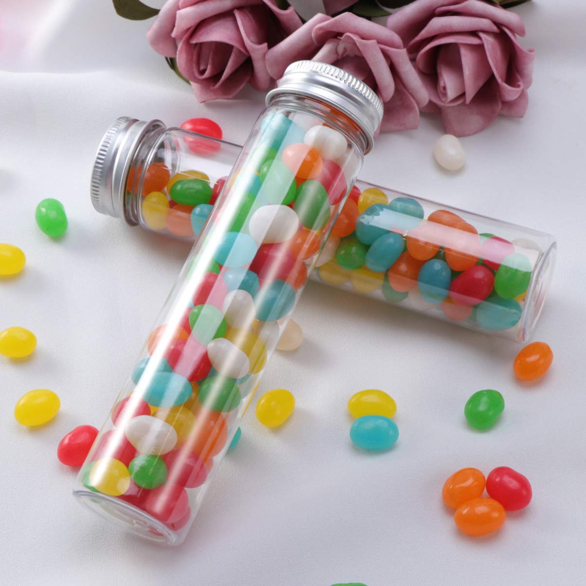 UKCOCO 12 PCS Flat-Bottomed Plastic Clear Test Tubes with Screw Caps Candy Cosmetic Travel Lotion Containers 110ml