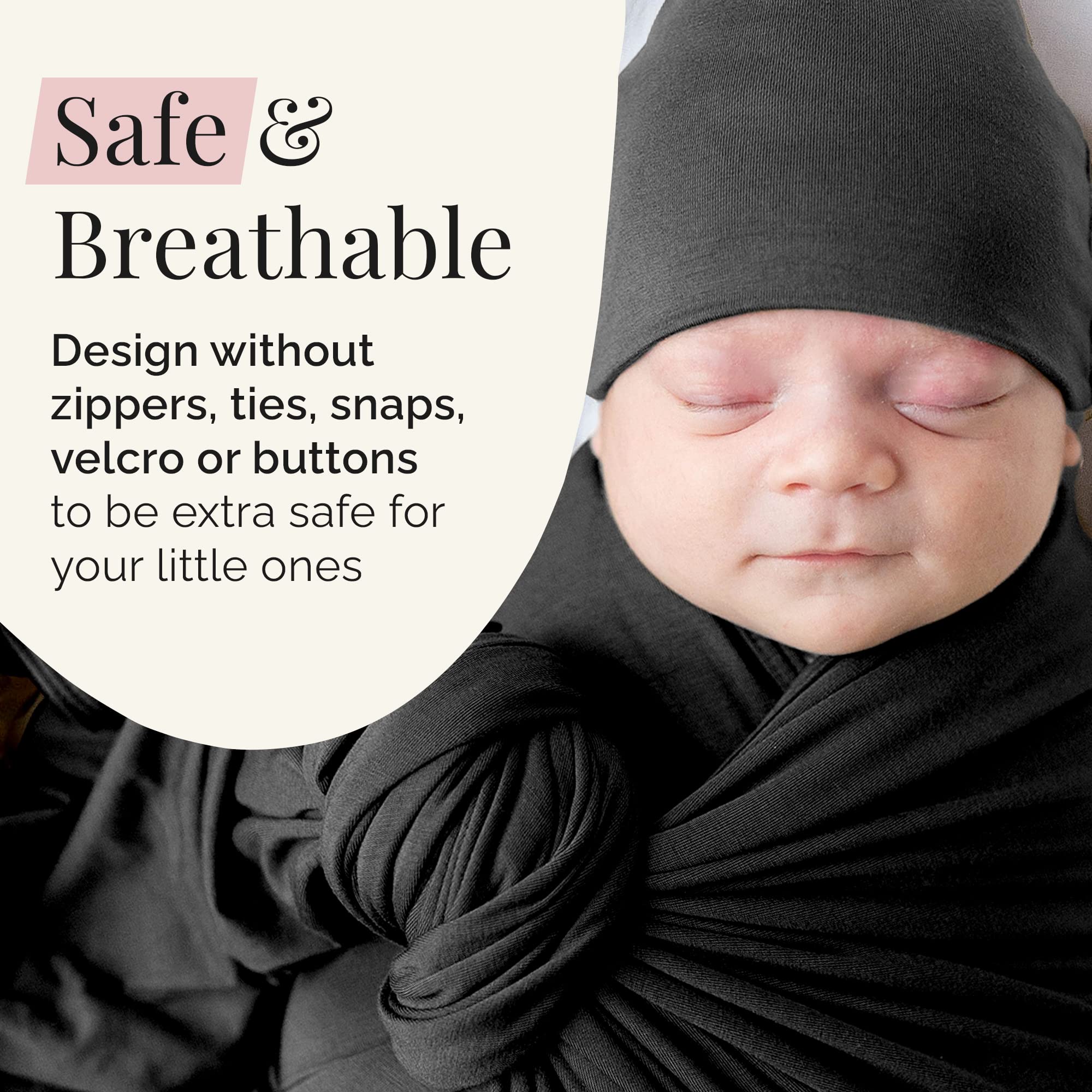 Stroller Society - Newborn Swaddle and Hat Set, Stretchy and Comfortable Baby Swaddle Blanket, Use as Receiving Blanket, Toddler Blanket and More, Black, 47 x 47 inches
