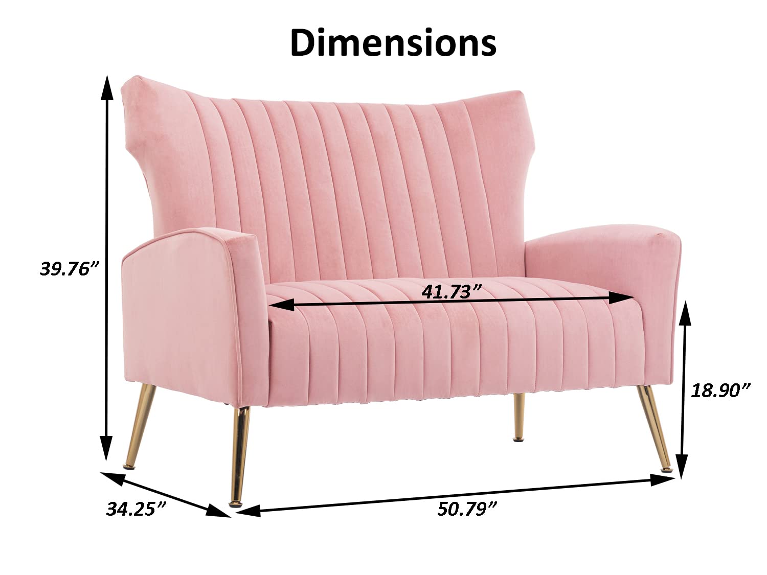 Altrobene Velvet Couch Modern Wingback Loveseat Tufted Luxury Sofa with Gold Legs for Living Room/Bedroom, Light Pink