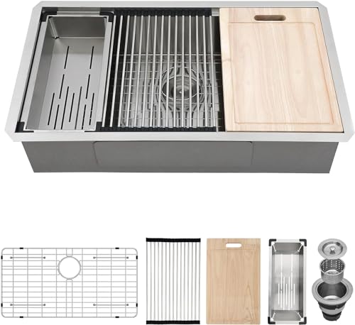 33 Kitchen Sink Undermount - GhomeG 33x19 Inch Undermount Kitchen Sinks Stainless Steel Kitchen Sinks Ledge Workstation Single Bowl 16 Gauge Under Counter Kitchen Sink Basin Round Corners