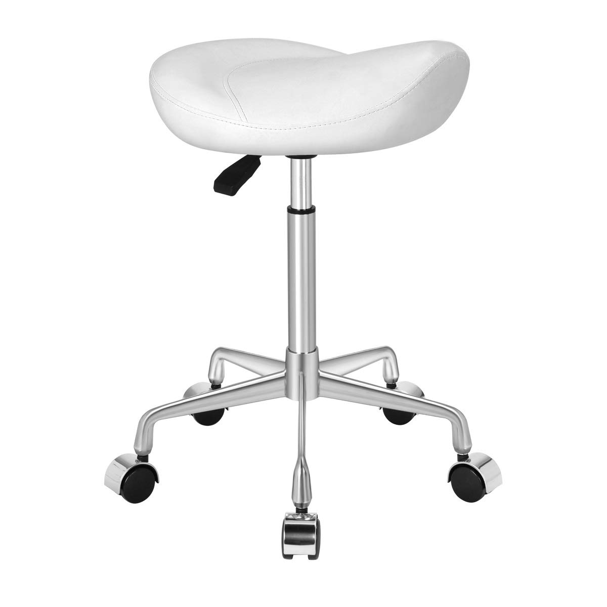 Kaleurrier Ergonomic Rolling Swivel Saddle Stool with Wheels,Hydraulic Pneumatic Lifting Height Adjustable Lightweight Chair for Clinic Hair Salon Massage Lab Kitchen Home Office (White, Without Back)