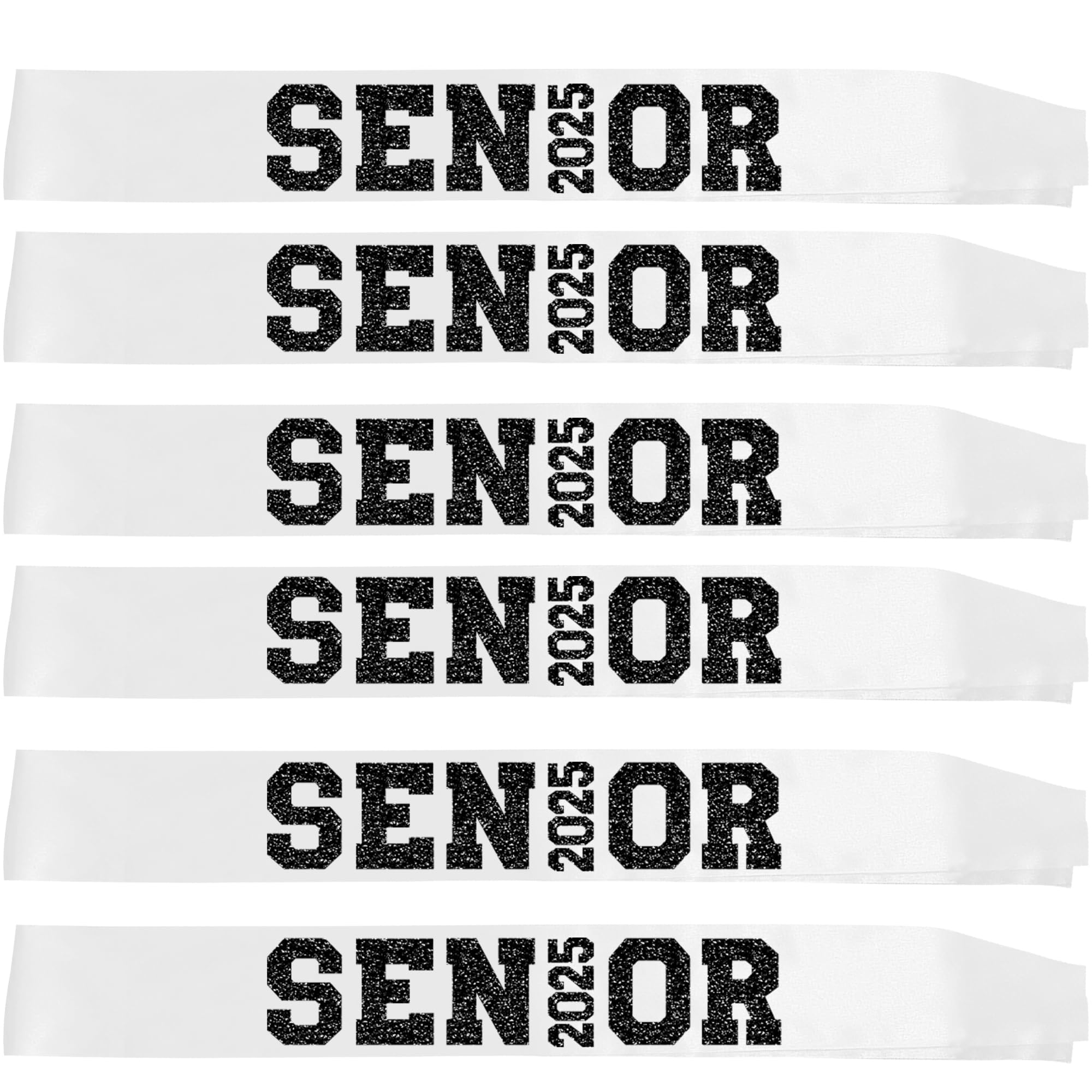 6Pcs White Senior 2025 Satin Sashes with Black Glitter Letters- 2025 Graduation Celebrations Sashes - Senior Cheer Sash - Cheerleader Sash - Class Competition Sashes