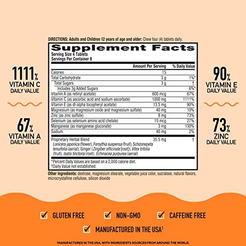 Airborne Vitamin C 1000mg (per serving) - Very Berry Chewable Tablets (32 count in a box), Gluten-Free Immune Support Supplement, With Vitamins A C E, ZINC, Selenium, Echinacea & Ginger, Antioxidants