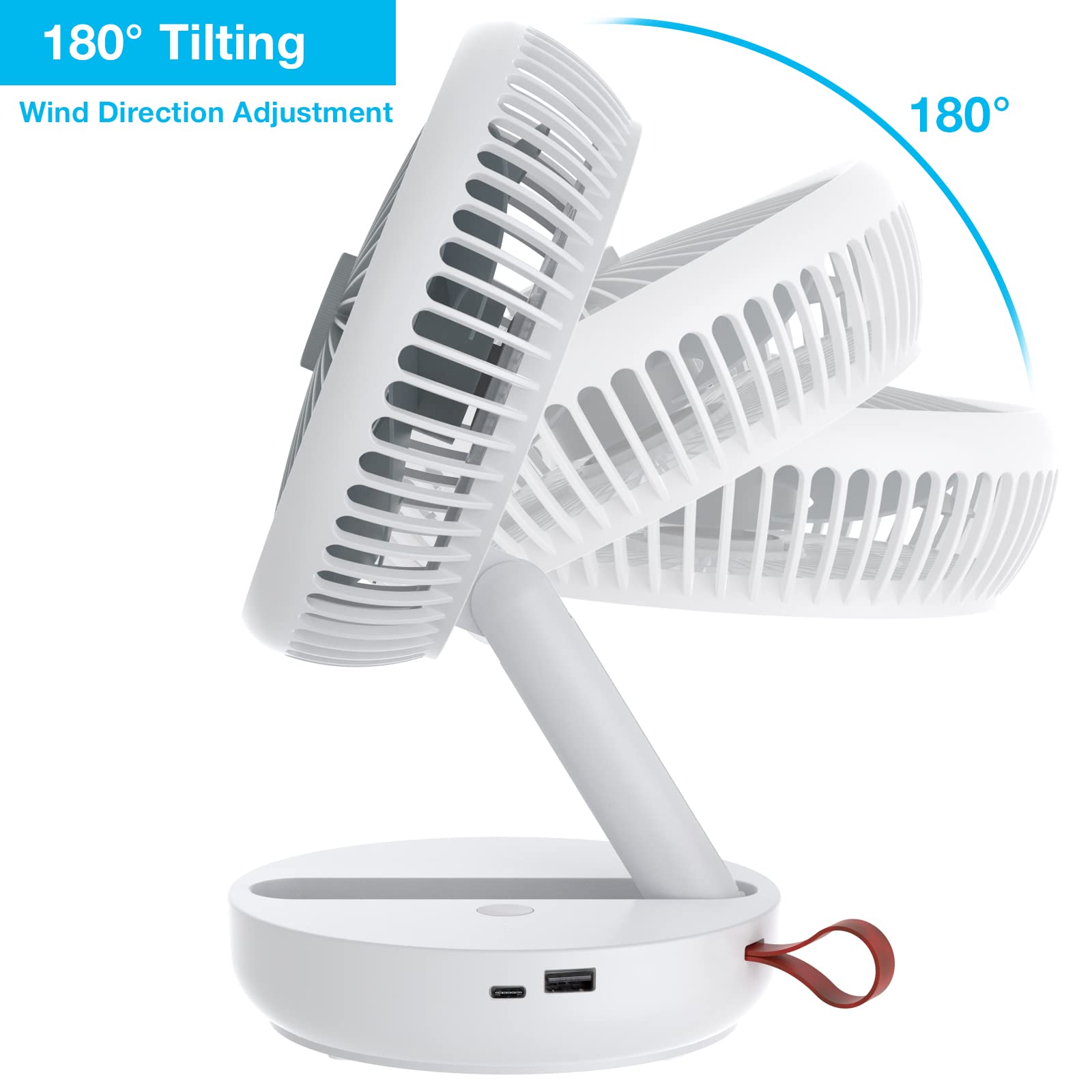 WONGSAM Aroma Diffuser Table Desk Fan, Portable Foldaway Fan, 3600mAh Rechargeable Battery Powered Personal Fan, 4 Speeds Adjusted USB Small Fan for Home Bedroom Travel Office Tent, White