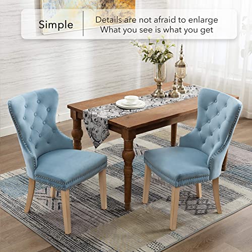 adochr Velvet Fabric Accent Dining Chairs Set of 6, Room for Used Solid Wood with Button and Nailed Trim (Blue)