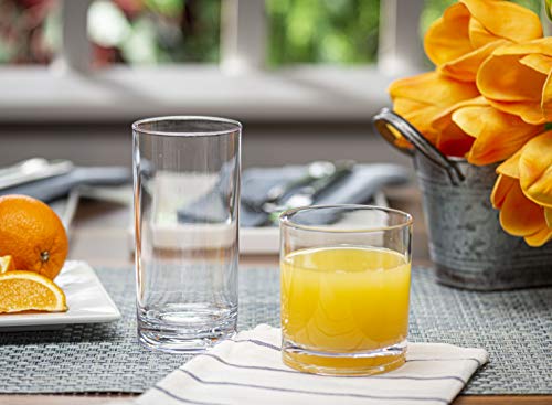 Le'raze Collins Glasses Elegant Acrylic Drinking Glasses [Set of 16] Attractive Clear Plastic Tumblers - Unbreakable Drinkware Set Ideal for Indoor and Outdoor - Kid Friendly