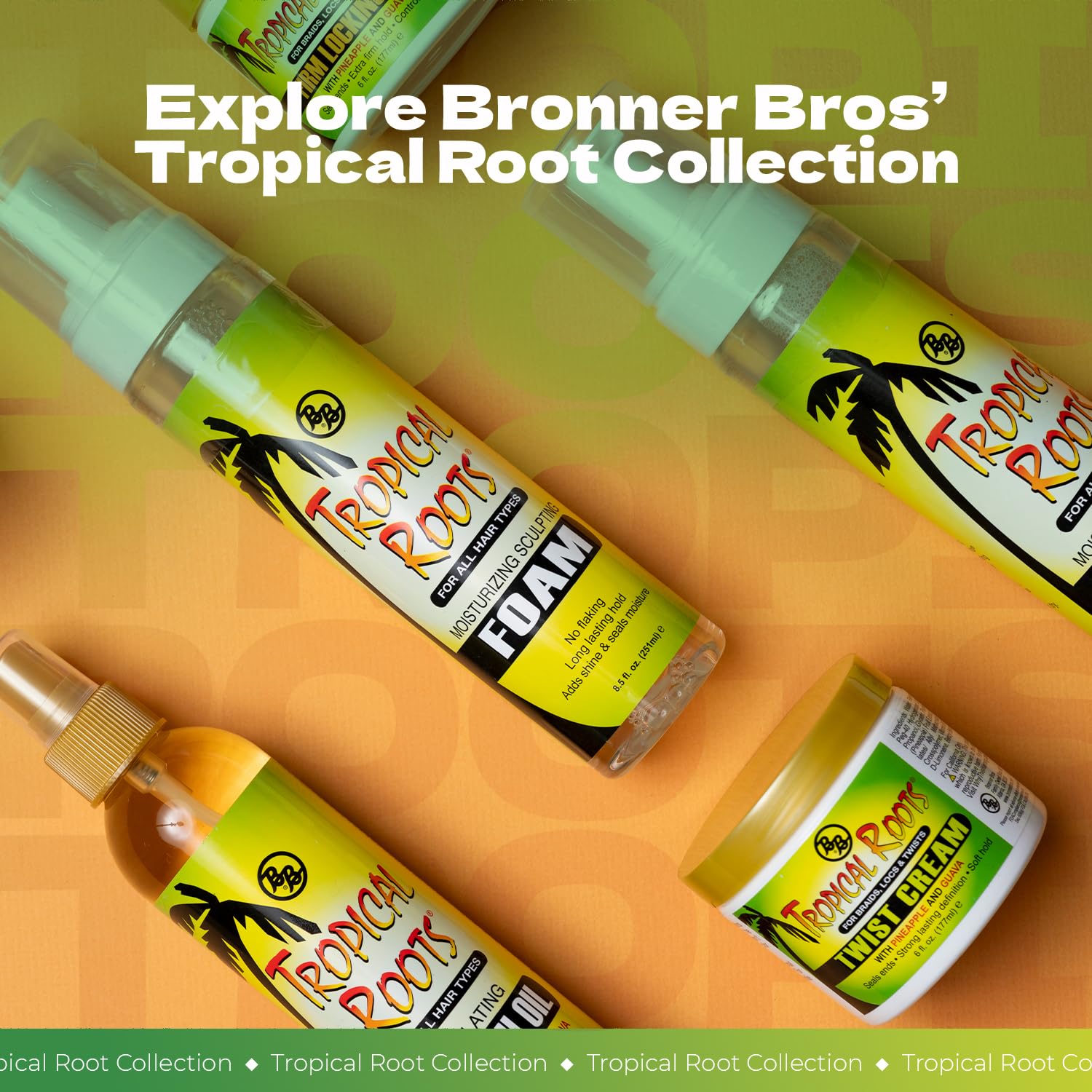 Bronner Bros Tropical Roots Firm Locking Gel - Loc & Twist Gel Ideal for Braids, Twists & Locs with Pineapple & Guava Extracts, Vitamins B5 & B12 - Strong Hold, Non-Flaking, Moisture & Shine - 6oz