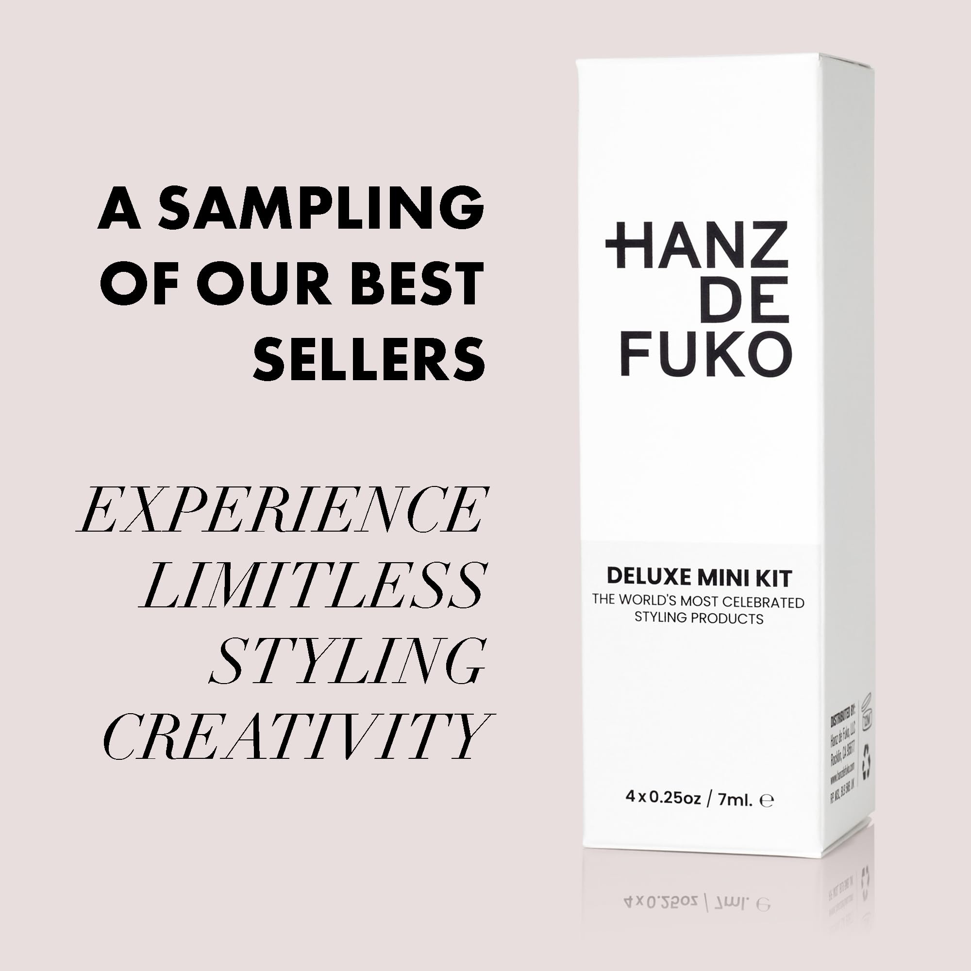 Hanz de Fuko Deluxe Hair Care Kit β Super Styling Sampler Featuring Claymation, Sponge Wax, Modify Pomade, Scheme Cream β 4 pack, 0.25oz each
