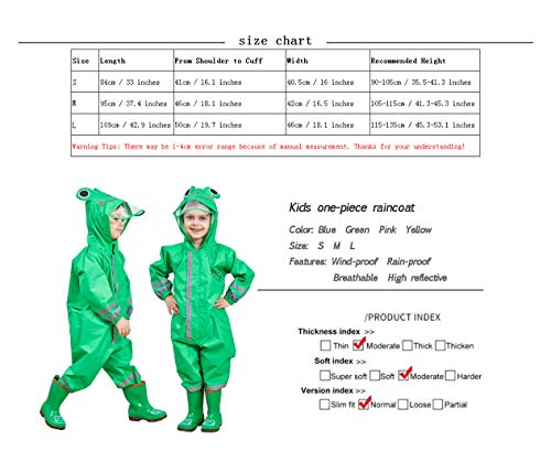 Vmonyco Kids One Piece Rainsuit Toddler Raincoat Waterproof Girls Lightweight Rain Coats/Jacket Girls Boy Green