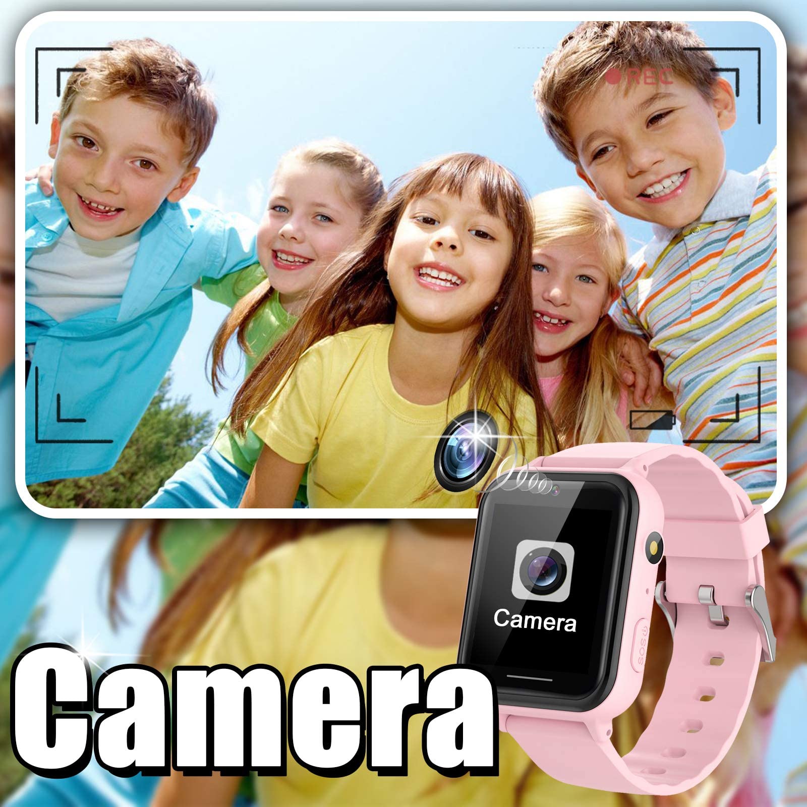 PTHTECHUS Smart Watch for Kids - Boys Girls Smartwatch with 2 Way Phone Need 2G SIM to Call SOS Games Music MP3 Player HD Selfie Camera Calculator Alarm Timer 12/24 Hours for 4-13 Years Old Students