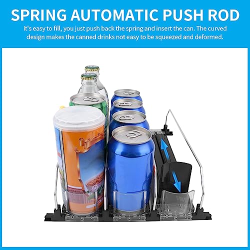 3 Set Drink Organizer for Fridge, Self-Pushing Beer Can Dispenser Holds Up to 12 Cans/Set, Width Ajustable Beverage Dispenser for Fridge Glide(Black)