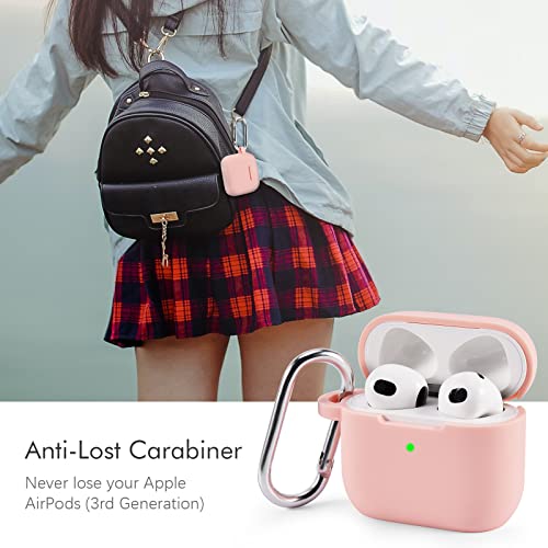 AIRSPO AirPods 3rd Generation Case Cover 2021, Silicone Protective Accessories Skin with Apple AirPods 3 Case with Keychain, Wireless Charging, Front LED Visible (Pink)