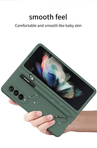 BAILI Z Fold 3 Case with Pen Holder,Liquid Silicone Shockproof Protective Galaxy Z Fold 3 Case Cover, Silky and Soft Touch, Slide Rail Type Removable Pen Cover for Samsung Z Fold 3 Case-Cool Black