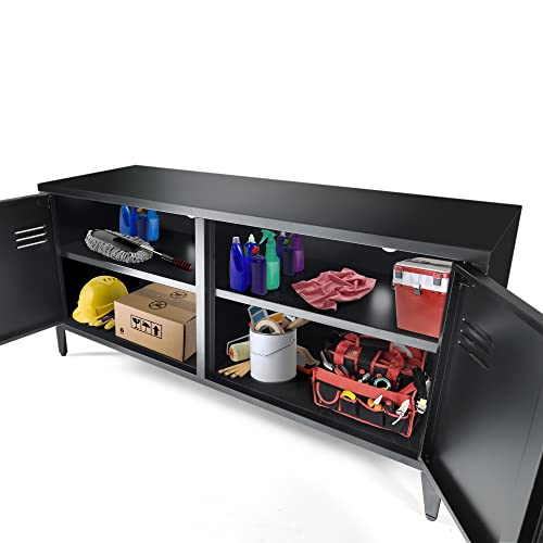 HOPUBUY Metal Storage Cabinet with Lock, Steel Locker Cabinet with Removable Shelves and 2 Locking Doors, Black Storage Cabinets for Home, Garage, Office, Bedroom