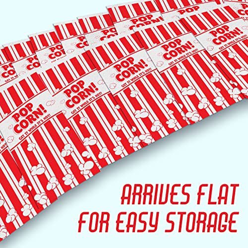 Leak-proof, Grease Resistant Popcorn Bags 500 Pack. Tear Resistant, Single Serving 2oz Paper Sleeves in Nostalgic Red/White Design. Great Movie Theme Party Supplies, Retro Carnivals & Fundraisers