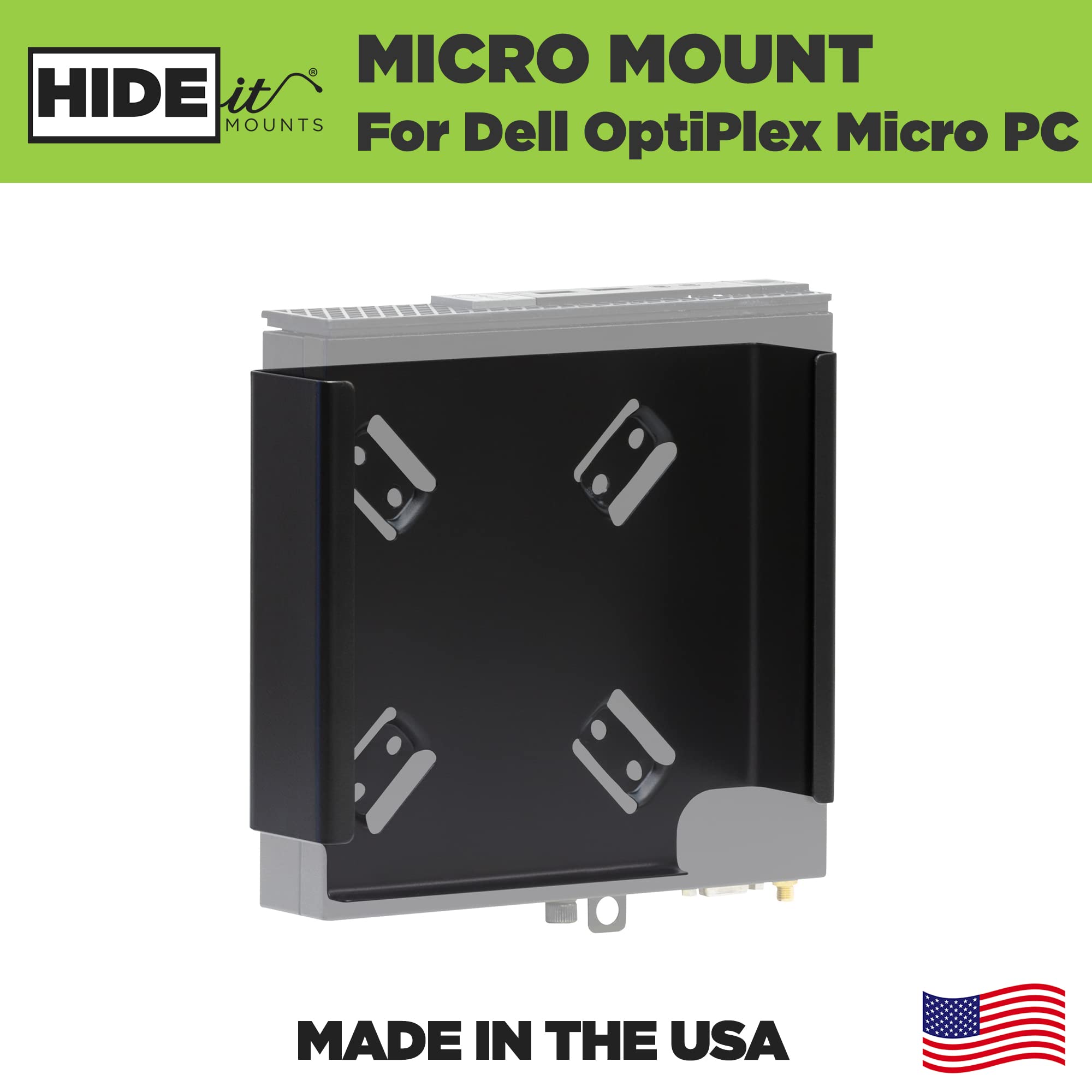 HIDEit Mounts Micro Mount for Dell OptiPlex Micro PC - American Company - Steel VESA Mount for Dell Optiplex - Monitor Mount, Wall or Under Desk Mount