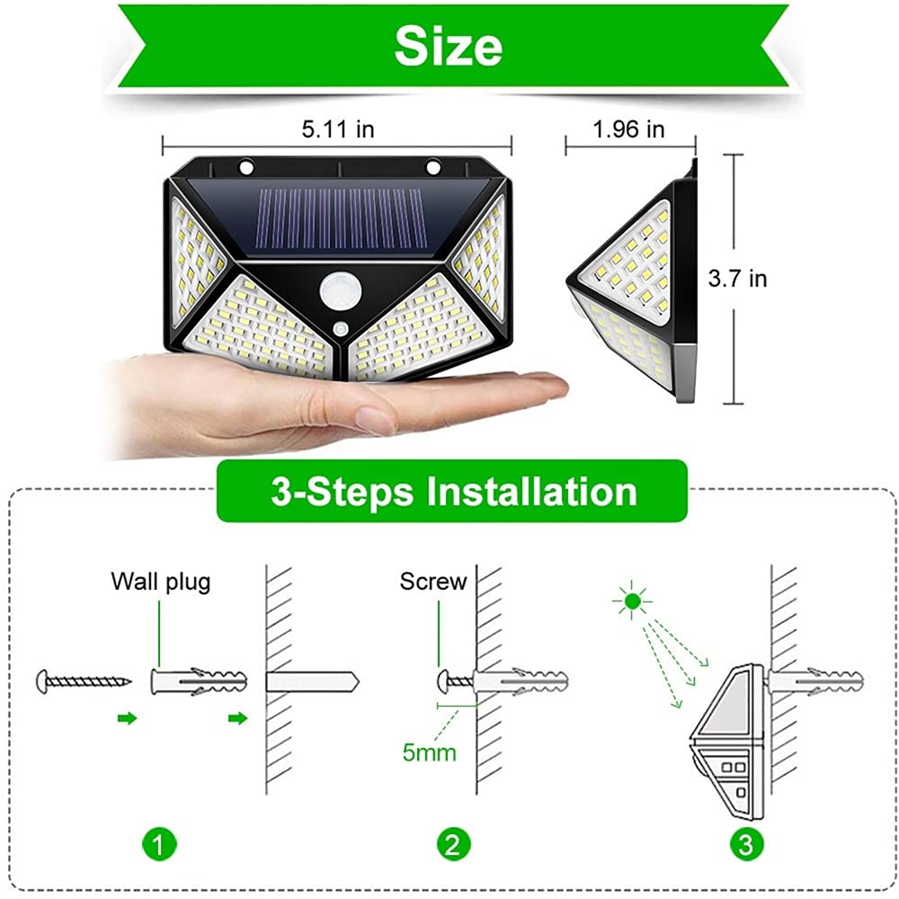 KLFJFD Solar Lights Outdoor,100LED Solar Light Outdoor Solar Lamp,Powered Waterproof Motion Sensor Street Light for Home Garden Decoration