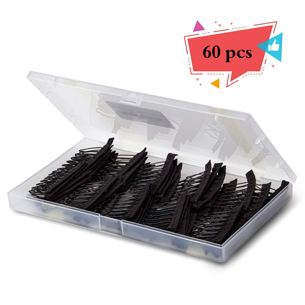 Wig Combs 60 Pcs Black Big Stainless Steel Wig Combs for Making Wigs Metal Wig Clips for Wig Caps Diy