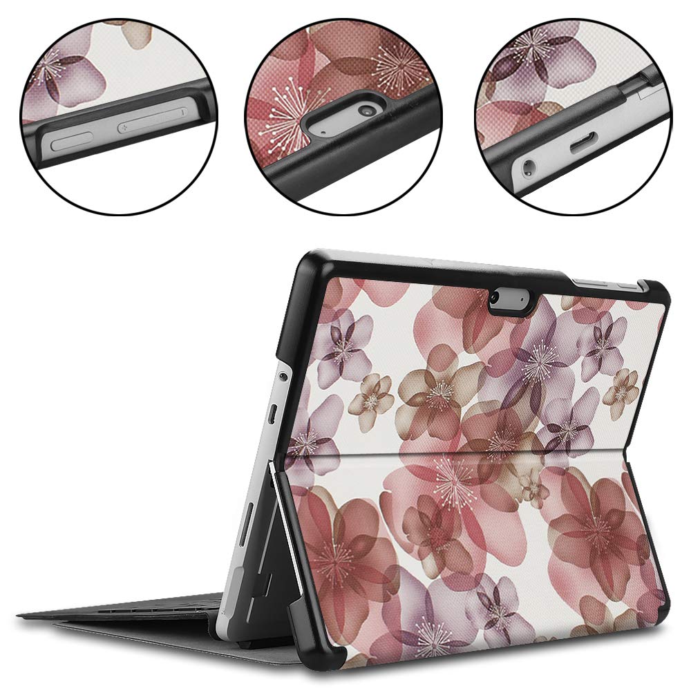 Gylint Case for Surface Go 4 2023 /Go 3 2021 /Go 2 2020 /Surface Go 2018, Slim Fit Leather Smart Case Cover with Pencel Holder for Microsoft Surface Go Flower