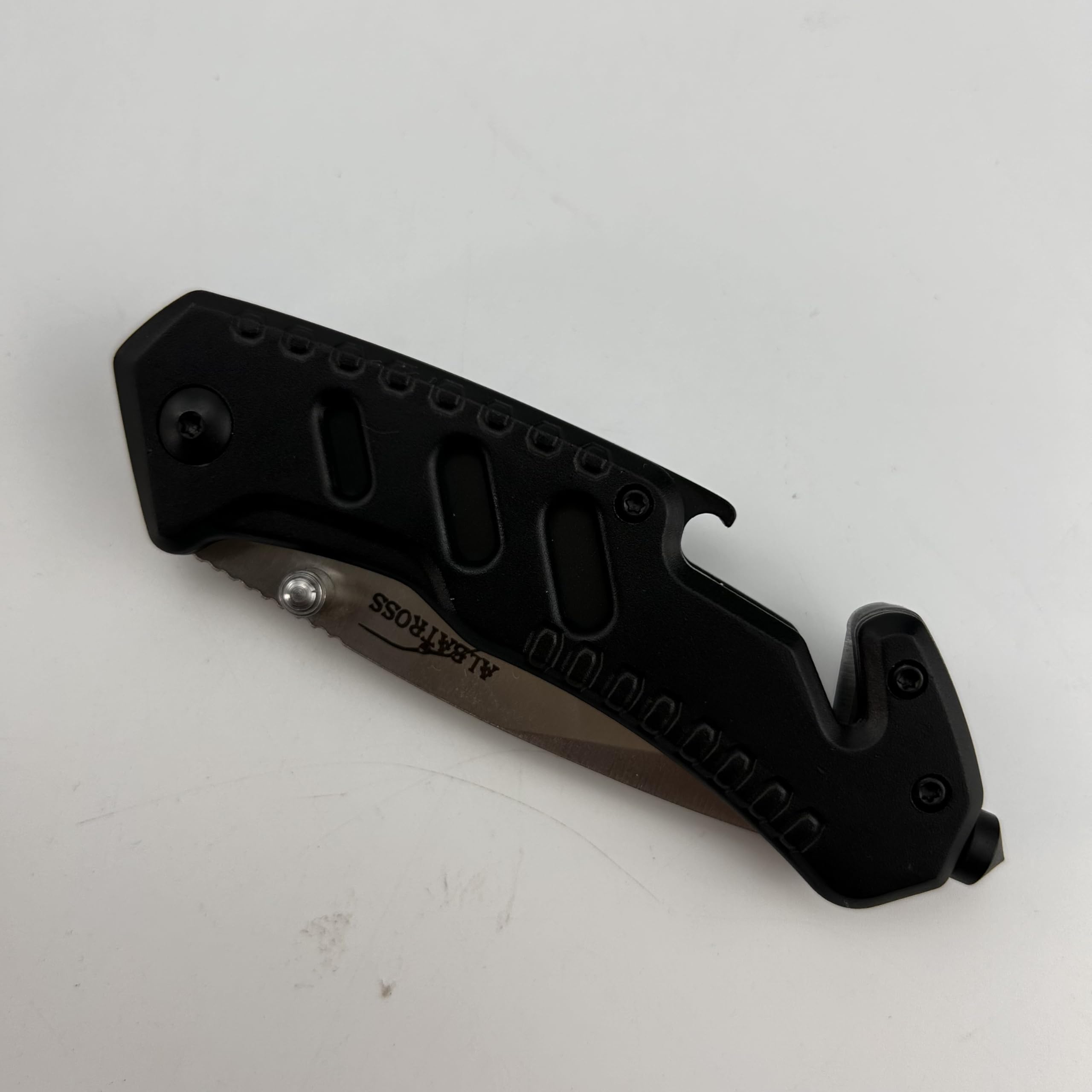 ALBATROSS Classic Multifunction Pocket Folding Knife with Bottle Opener、Glass Hammer and Rope Cutter, Satin Coated Blade and Aluminum Handle,AS-23265 (Black)