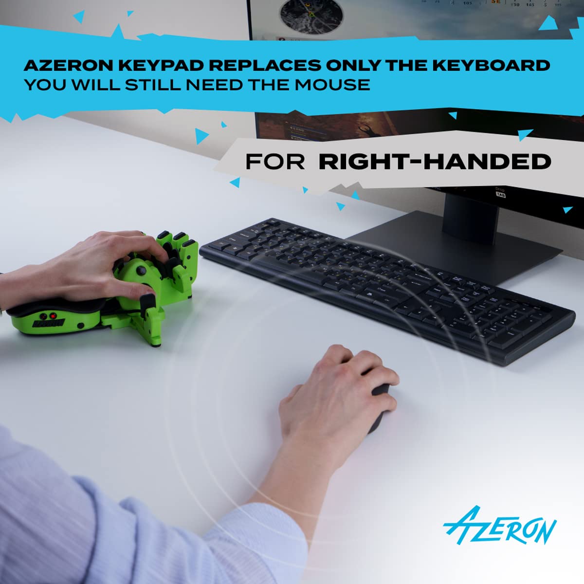 AZERON Classic Gaming keypad - Programmable Gaming Keyboard for PC & Console Gaming - Customized, 3D Printed Analog Thumbstick keypad with 26 Buttons - for Righties (Black)