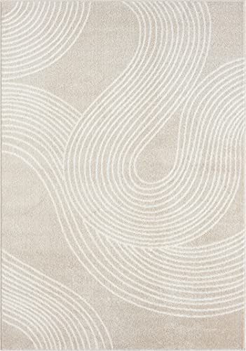 Abani Nuevo Collection Area Rug - Transitional Beige/Cream Design -5'3" x 7'6" - Easy to Clean - Durable for Kids & Pets - Non-Shedding - Medium Pile - Soft Feel - for Living Room, Bedroom