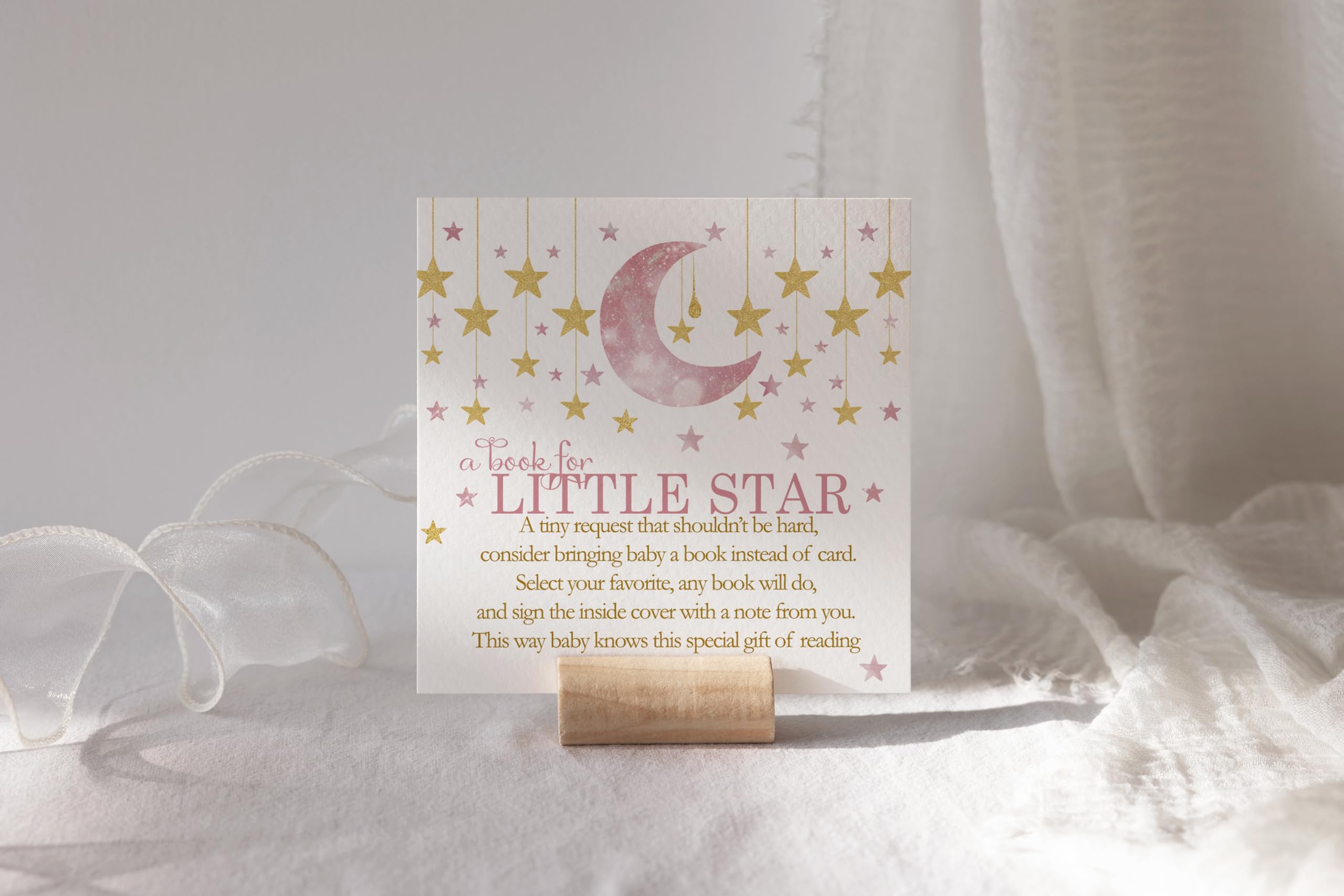 Twinkle Little Star Baby Shower Invitation Bundle Set Includes Blank Girls Invites with Envelopes Diaper Raffle Tickets Bring a Book Insert Cards (25 of Each) Celestial Themed Party Supplies