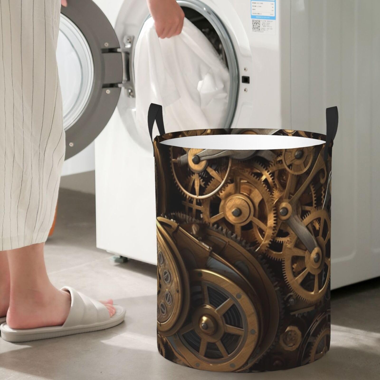 Cool Steampunk Gears Laundry Hamper Waterproof Collapsible Laundry Basket with Handle Protable Dirty Clothes Hamper Storage Bin for College Dorm Bedroom Bathroom