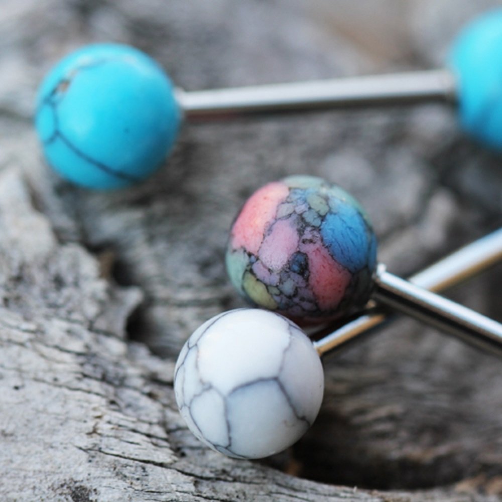 316L Stainless Steel WildKlass Nipple Bar with Synthetic Stone (14GA 9/16" Pink/Blue)