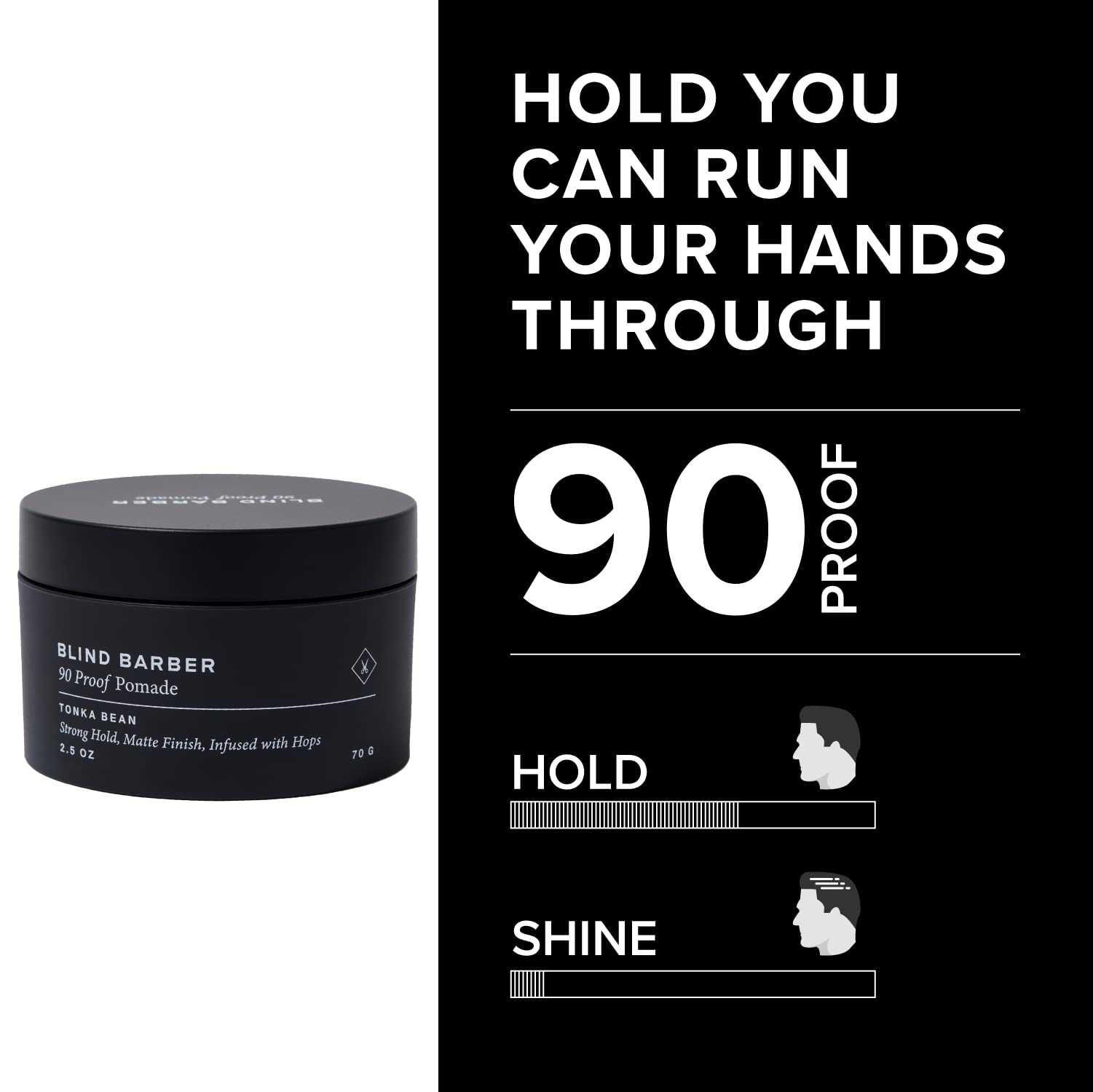 Blind Barber 90 Proof Hair Pomade for Men - Strong Hold, Natural Finish - Water-Based Pomade for Men with Hops & Tonka Bean - Free of Greasy Oils, Easy to Use Matte Pomade - (2.5 Oz)