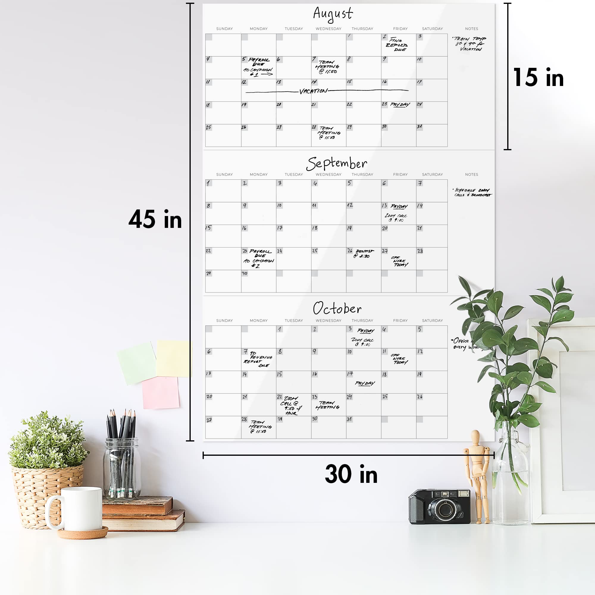 3 Month Dry Erase Wall Calendar for Easy Planning β Erasable 30" x 45" Calendar for White Boards - A Great Planner and Visual Organizer For Your Home or Office Wall