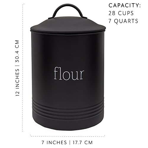 AuldHome Enamelware Black Flour Canister; Modern Farmhouse Style Staples Storage for Kitchen