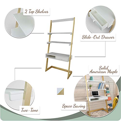American Trails Freestanding Drawer, Solid American Maple Frame Ladder Desk, Natural Maple&White (New)