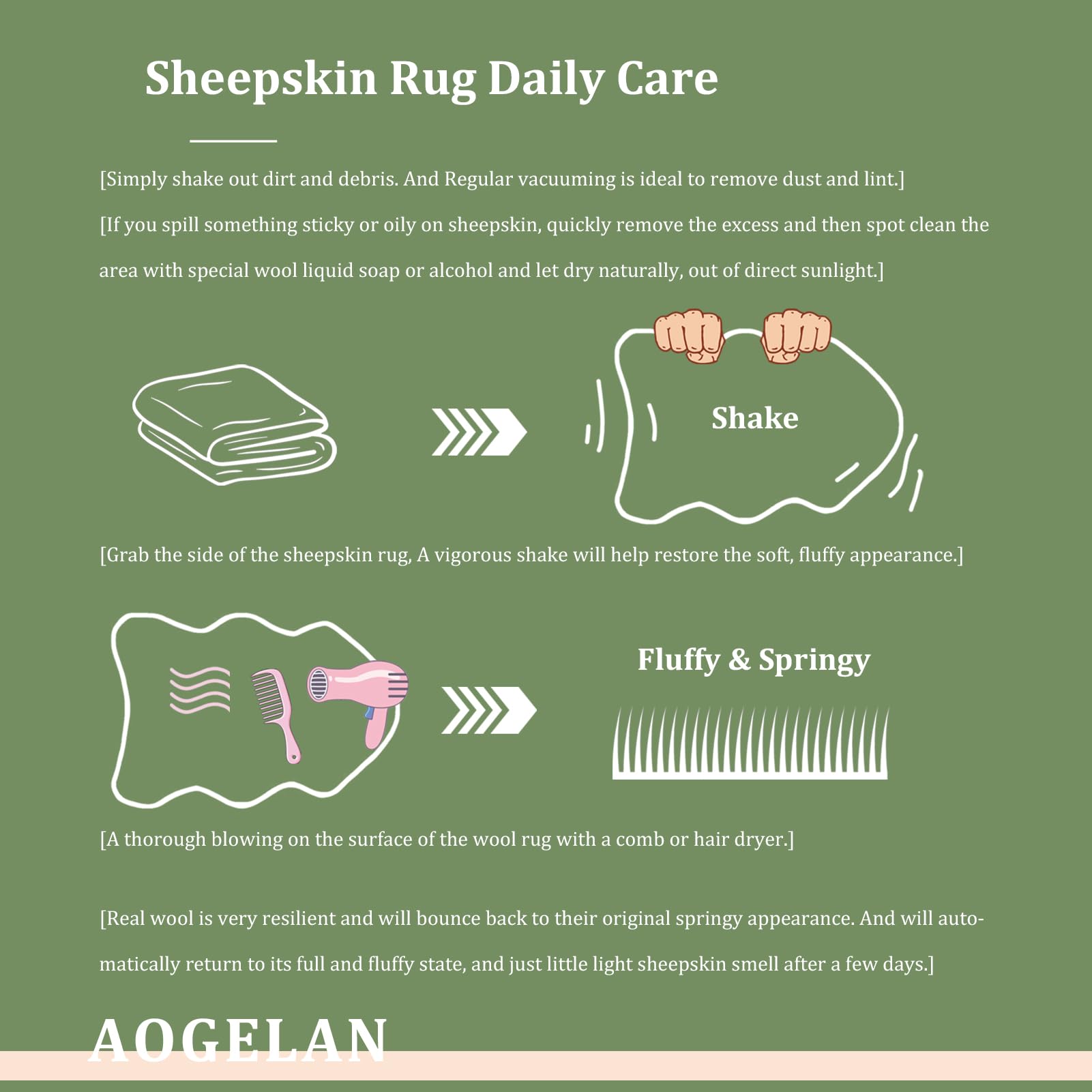 AOGELAN Shaggy Fur Area Rug, Genuine New Zealand Sheepskin Rug, Soft Fur Prayer Pup Carpet Mat, Single Pelt 2ft x 3ft (Light Brown, 2x3ft)
