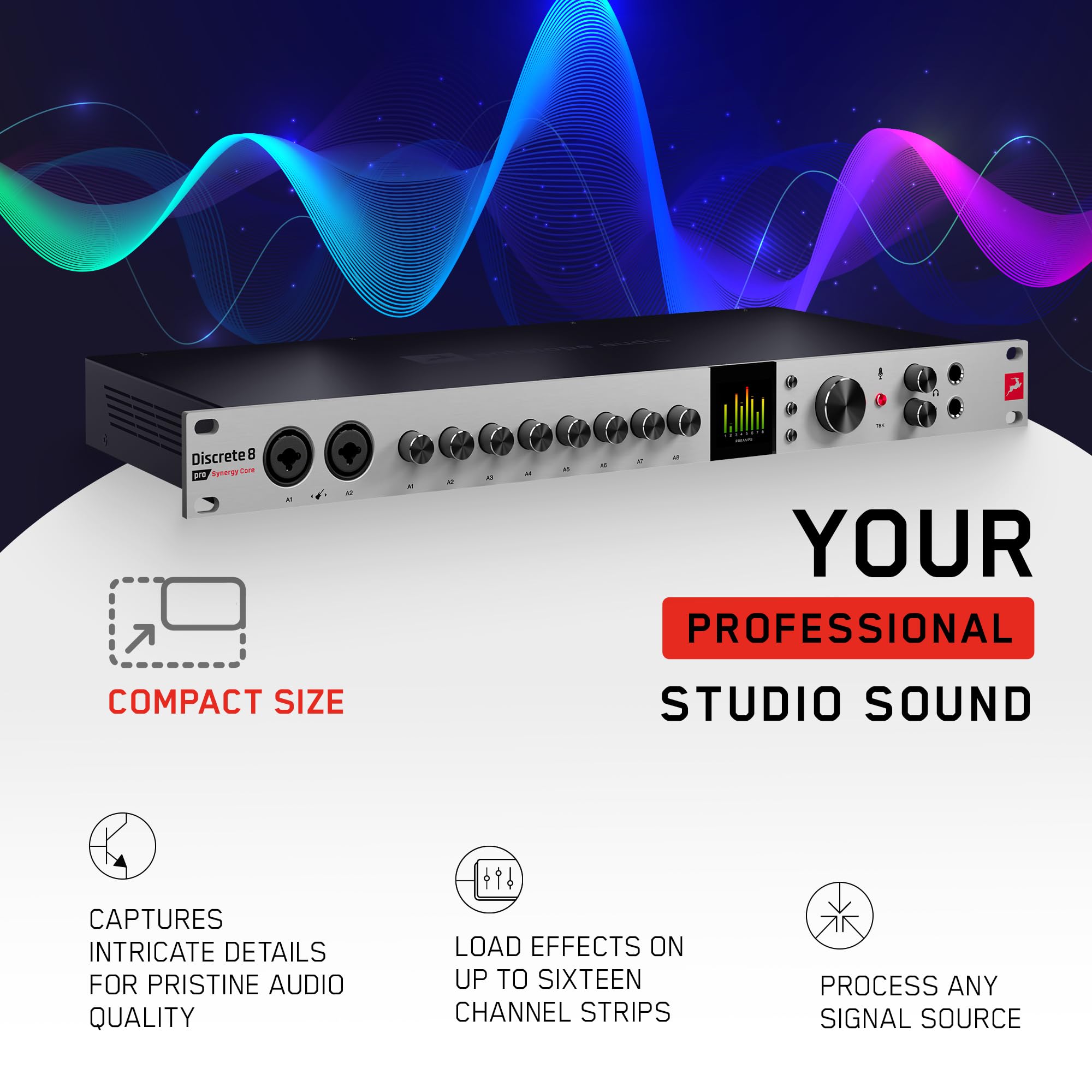 Antelope Audio Discrete 8 Pro Synergy Core Desktop 26x32 Audio Interface - Thunderbolt 3 & USB 2.0 Channel Microphone Preamp Recording, Streaming Studio Audio Interface w/Onboard Real-Time Effects