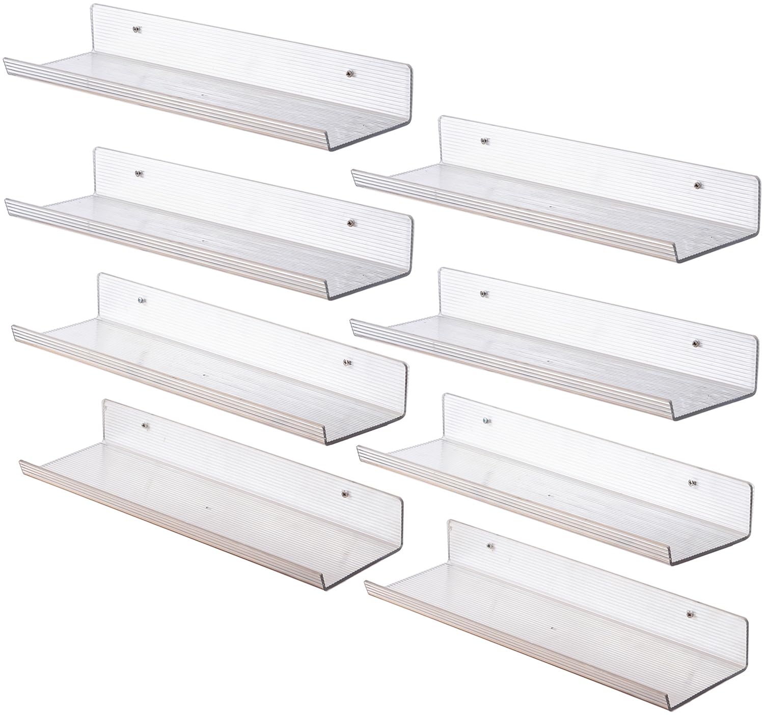Sooyee 16.5" Clear Acrylic Shelves Wave Texture, Floating Shelves for Wall Storage,Book Display Shelf,Wall Shelves for Bedroom,Bathroom,Living Room, Kitchen,Set of 8