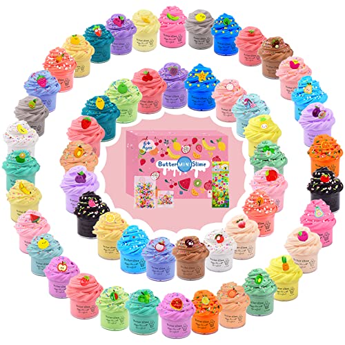 54 Pack Mini Butter Slime Kit for Girls Boys, Scented Fruit Party Favors, Soft and Non-Sticky, Stress Relief Putty Toys Kids,Educational