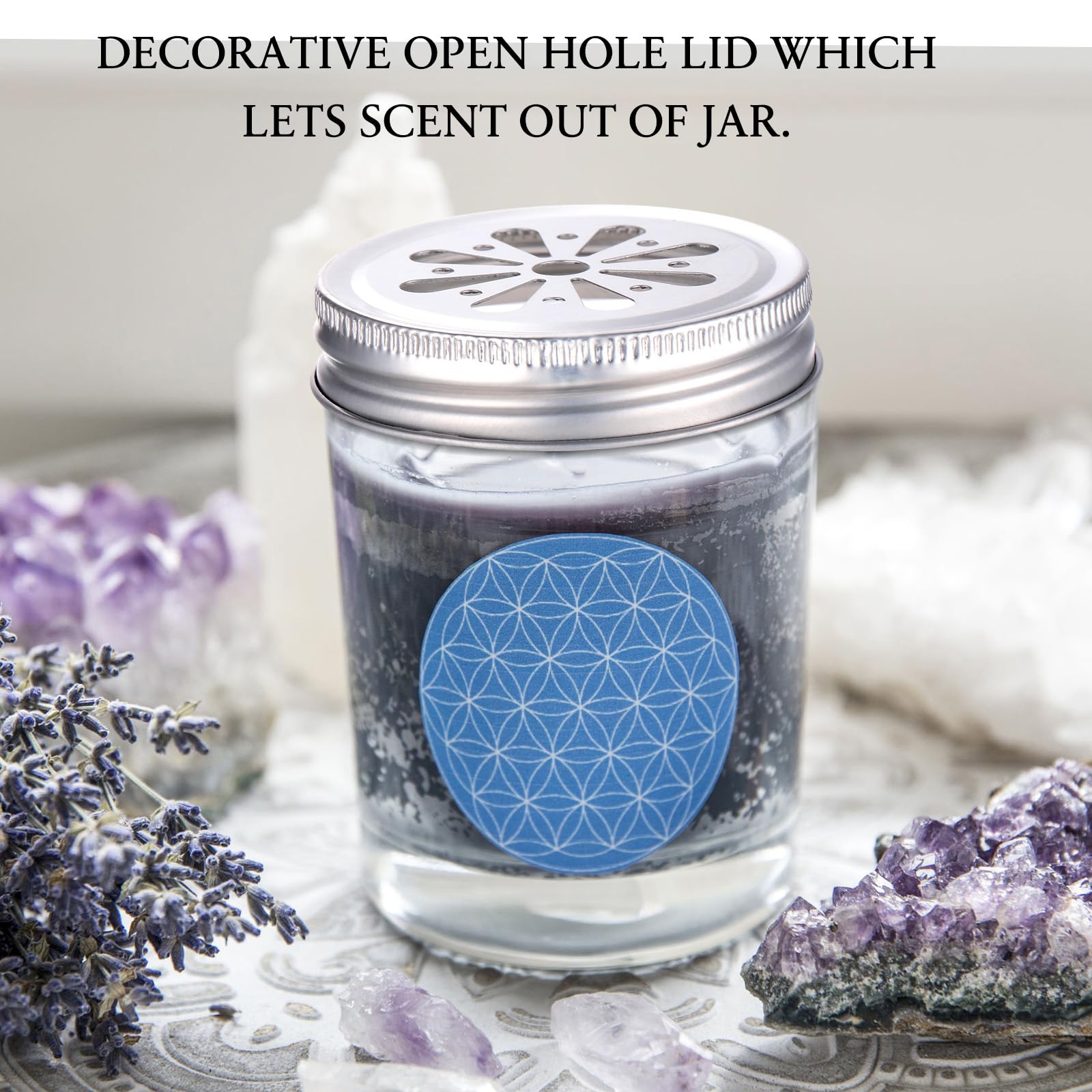 Patelai 100 Pcs Masons Jar Lids with Holes, Daisy Flower Cut Out Straw Lids, Regular Masons Jar Lid Bulk Rustproof Jar Lids Decorative, Fits 8 oz, 12 oz and 16 oz Mason Jars, 2.7 Inch,Silver
