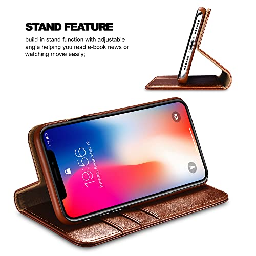 ICARERCASE iPhone XR Wallet Case, Premium Leather Case Built-in Credit Card and Cash Slots, Folio Flip Cover with Kickstand Support Wireless Charging for Apple iPhone XR (2018) 6.1 inch- Brown