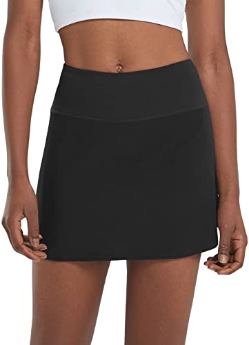 BALEAF Women's Pleated Tennis Skirts High Waisted Lightweight Athletic Golf Skorts Skirts with Shorts Pockets Black Medium