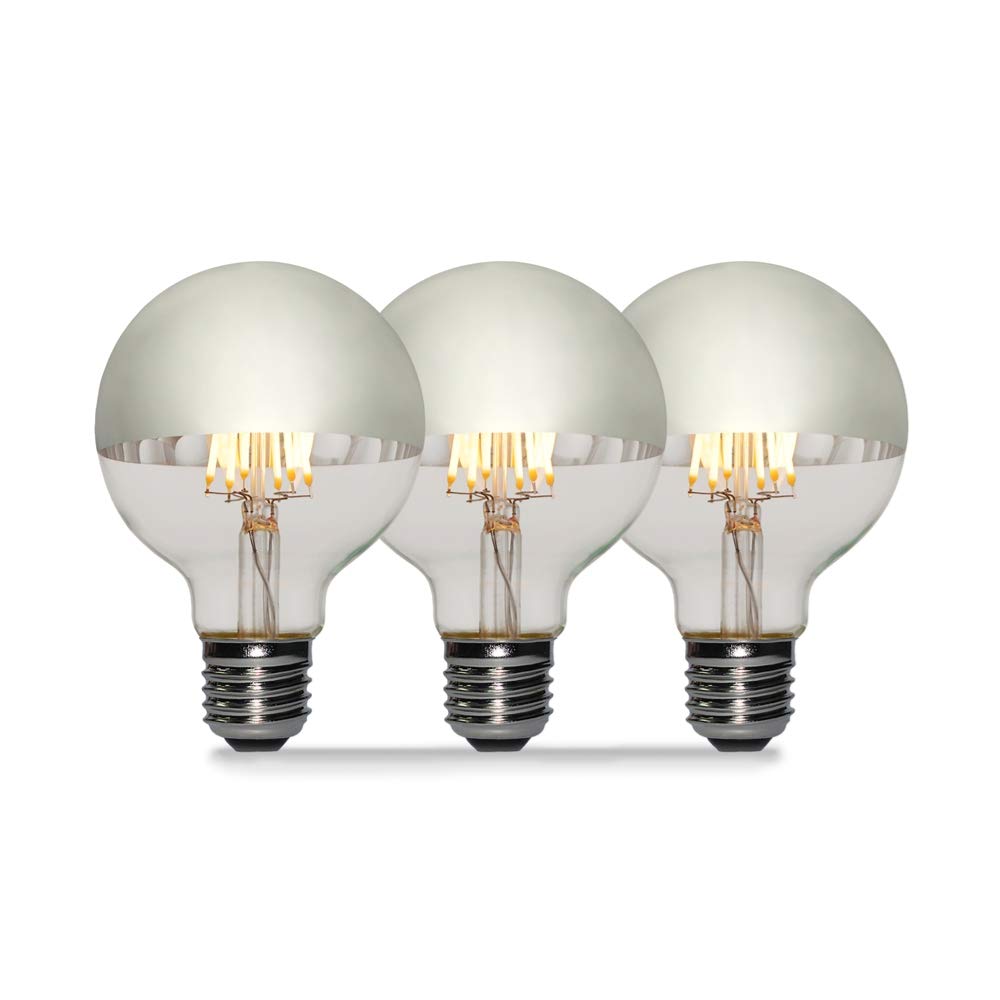 3 Pack - Modvera 60w Equivalent LED Half Chrome G25/G80 6W Silver Bowl Globe Shape Medium (E26) Base Warm White 2700K, 630 Lumens, Dimmable LED Filament Vintage Bulbs.UL Listed RoHS Compliant